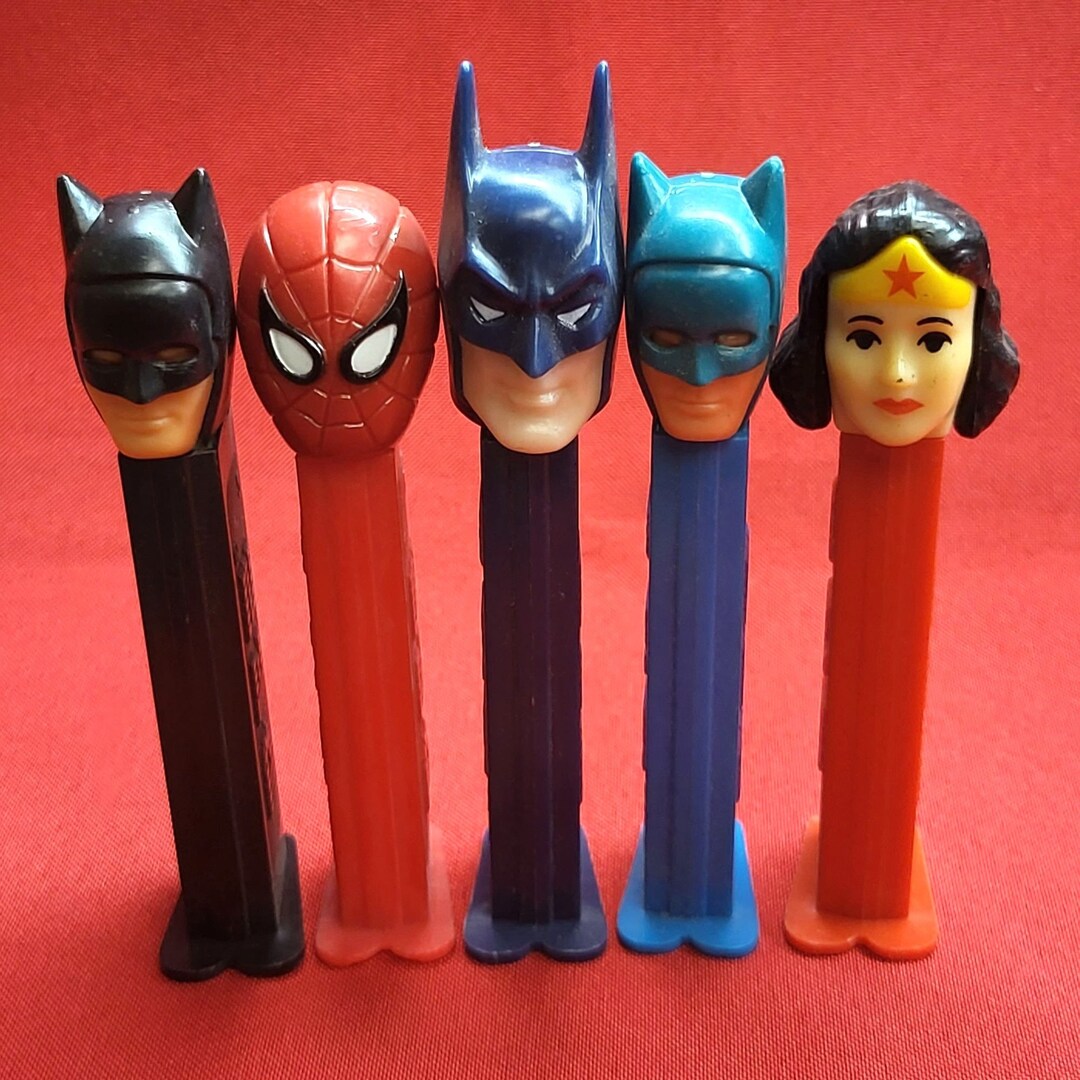 Vintage Superheroes Pez Dispensers Batman Spiderman Wonder Woman Set of ...