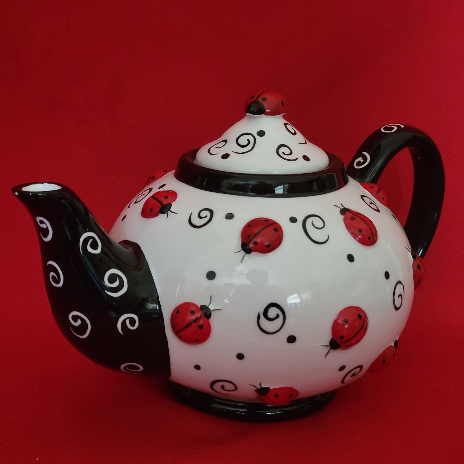 Ladybug Swirls Porcelain Decorative Teapot With Lid Hand - Etsy