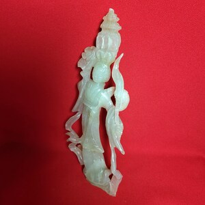 Vintage Chinese Carved Green Jade Statue of Lady Flower Figurine Statue ...