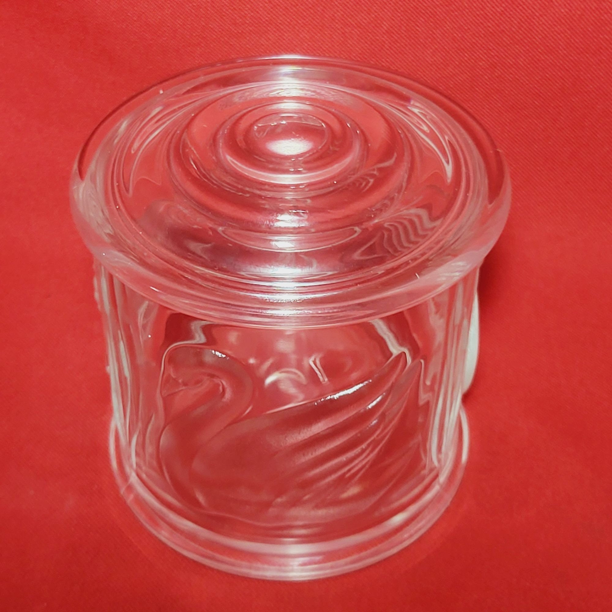 Vintage Crystal Frosted Embossed Glass Swan Jar With Lid Trinket Candy ...