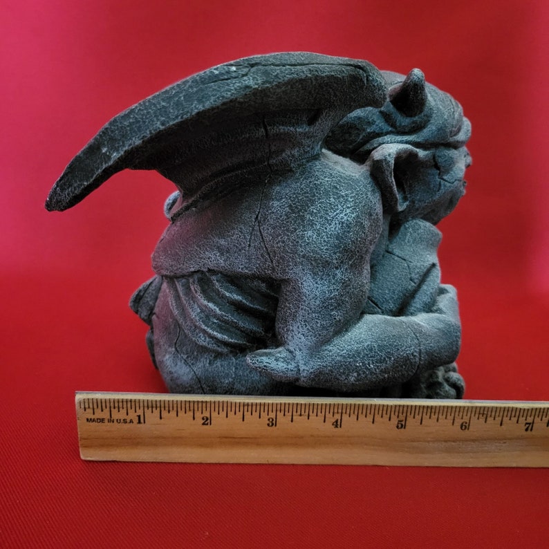 Gray Horned Sitting Gargoyle Whorling Larry Miller Signed Gothic ...