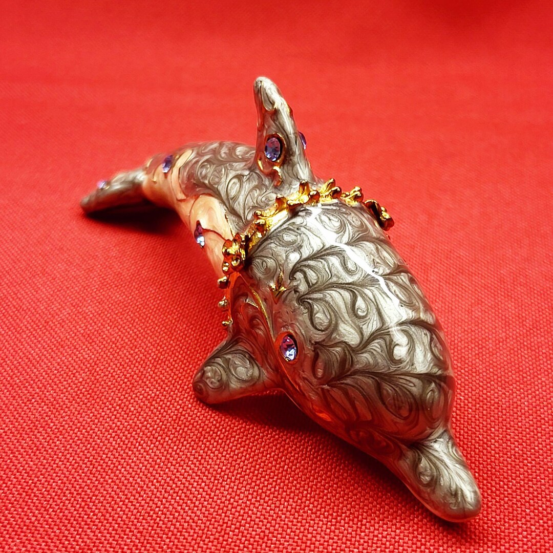 Metal Enamel Dolphin Trinket Box Hinged Rhinestone Accents - Etsy