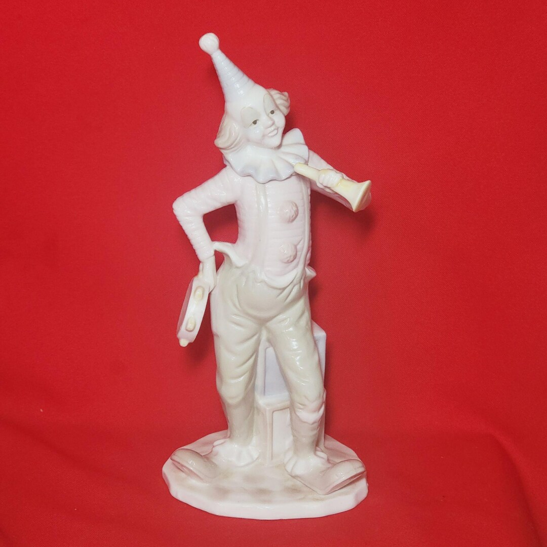 Porcelain Circus Clown Figurine ABC Blocks Tambourine Horn 12 Inch Tall ...