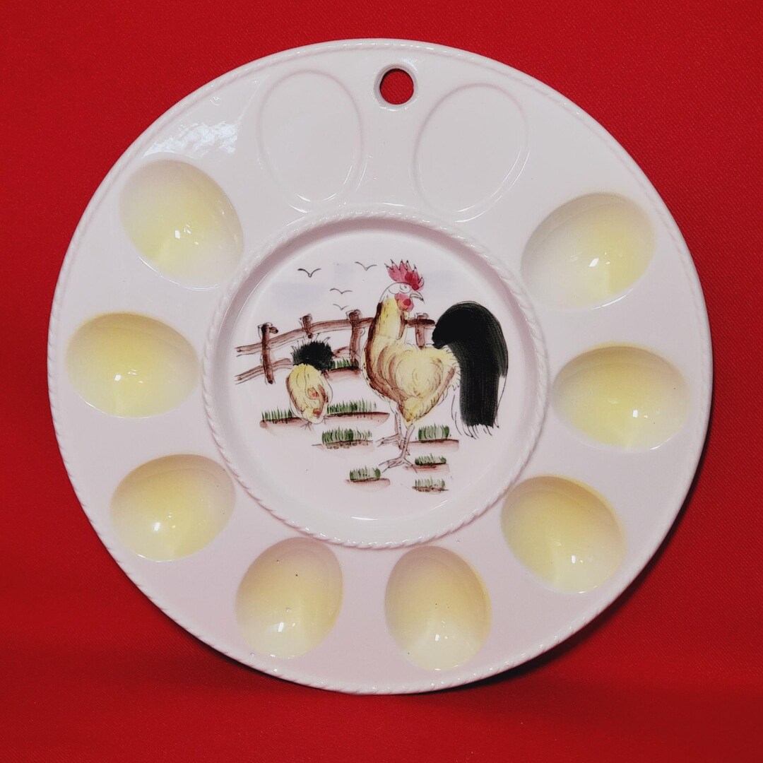 Vintage Decorative Deviled Egg Plate Serving Platter Chicken Rooster ...