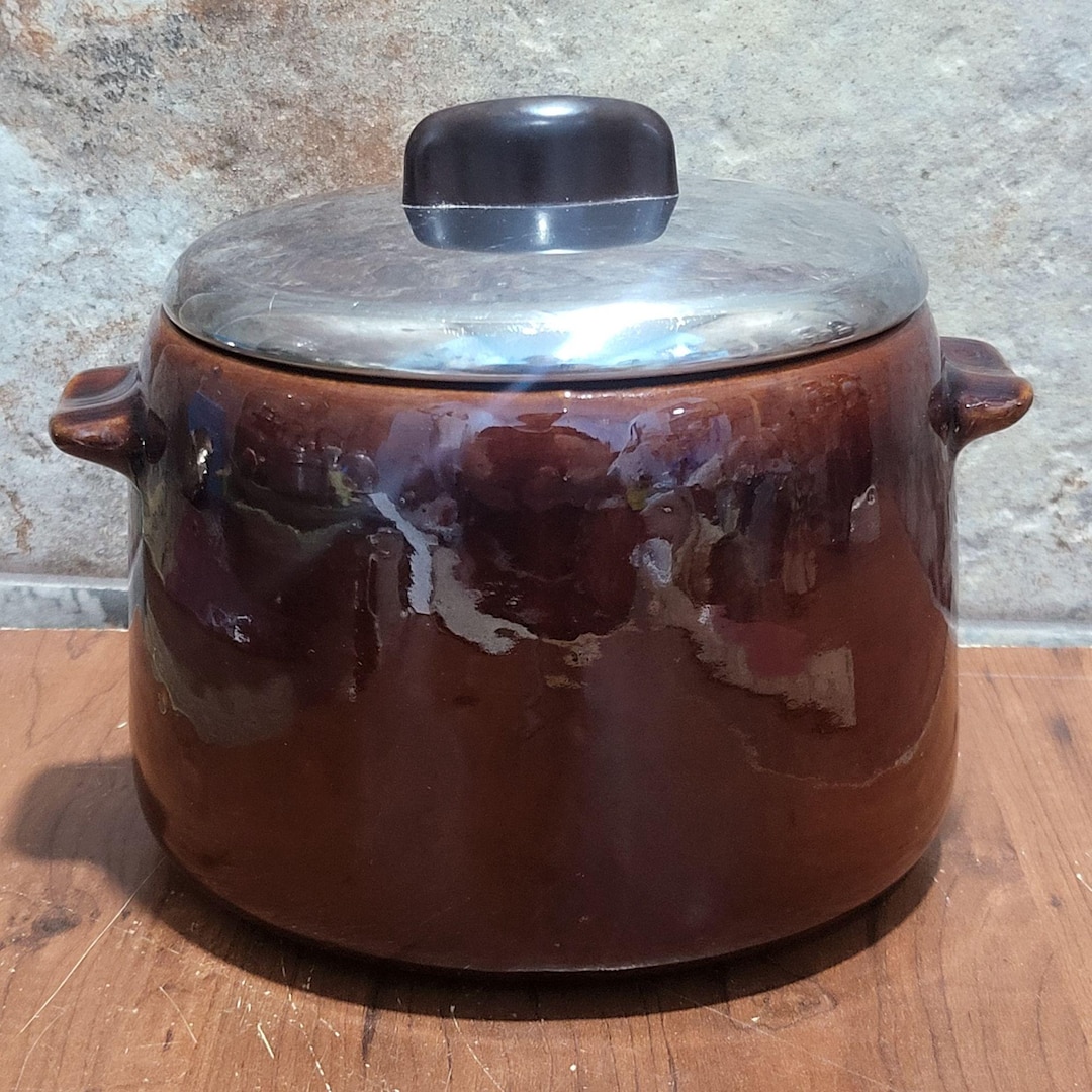 Vintage West Bend Bean Pot Crock Brown Glazed Stoneware Metal Lid - Etsy