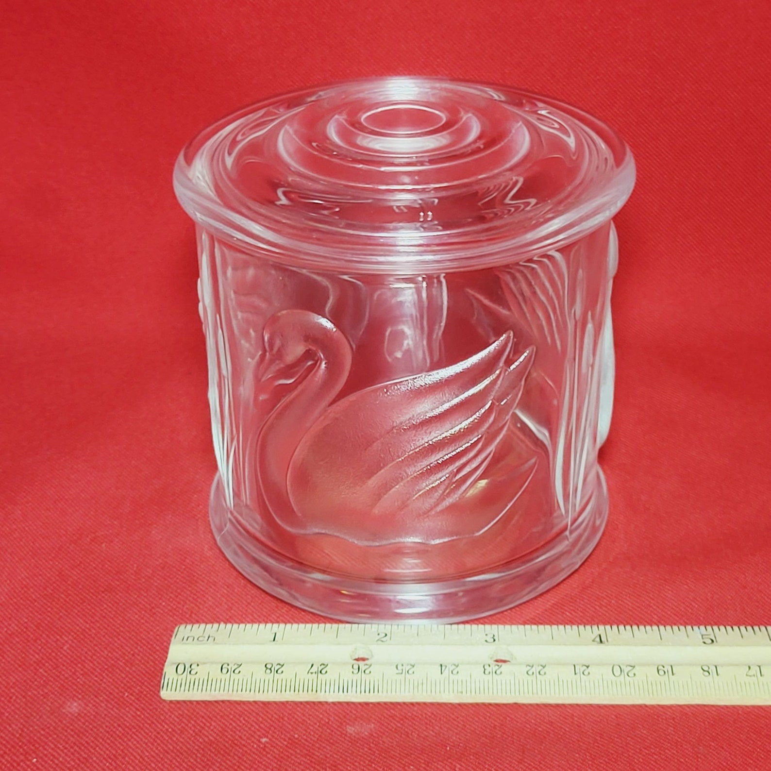 Vintage Crystal Frosted Embossed Glass Swan Jar With Lid Trinket Candy ...