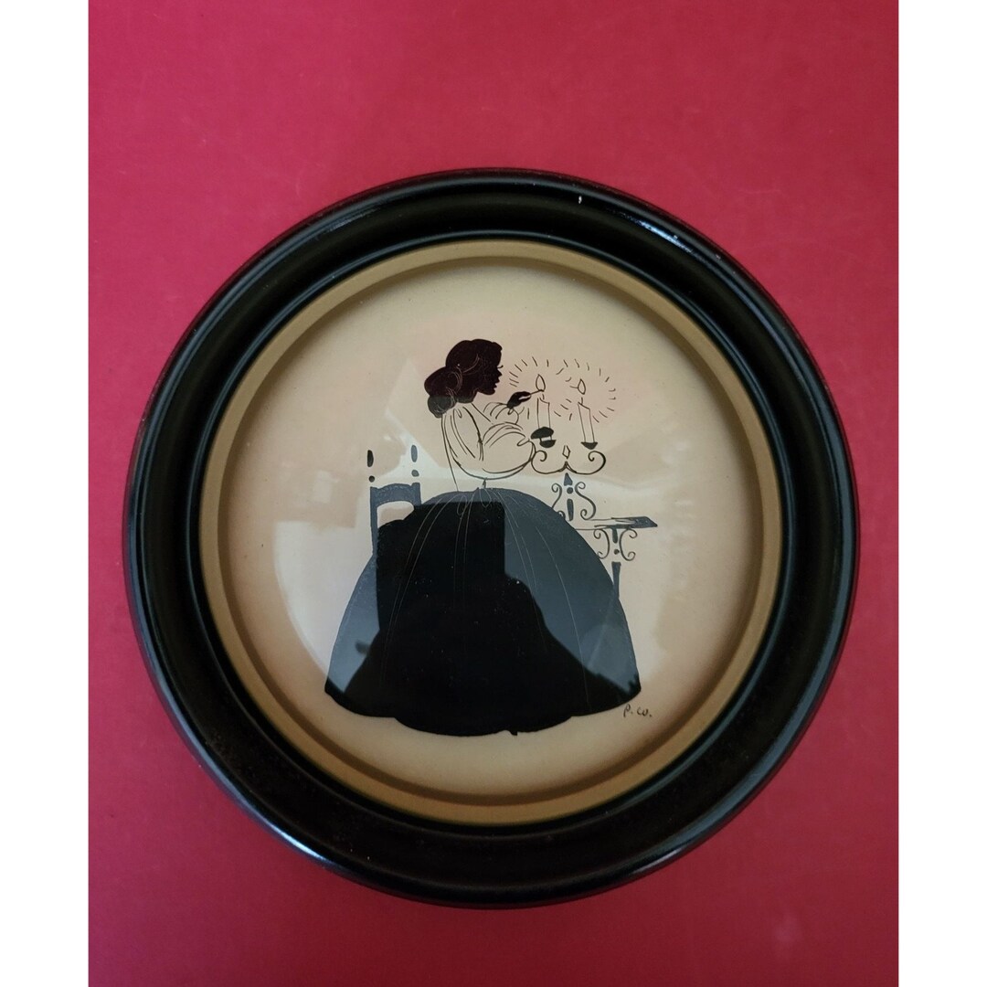 Vintage Reverse Silhouette on Glass Woman Round Peter Watson Studio ...