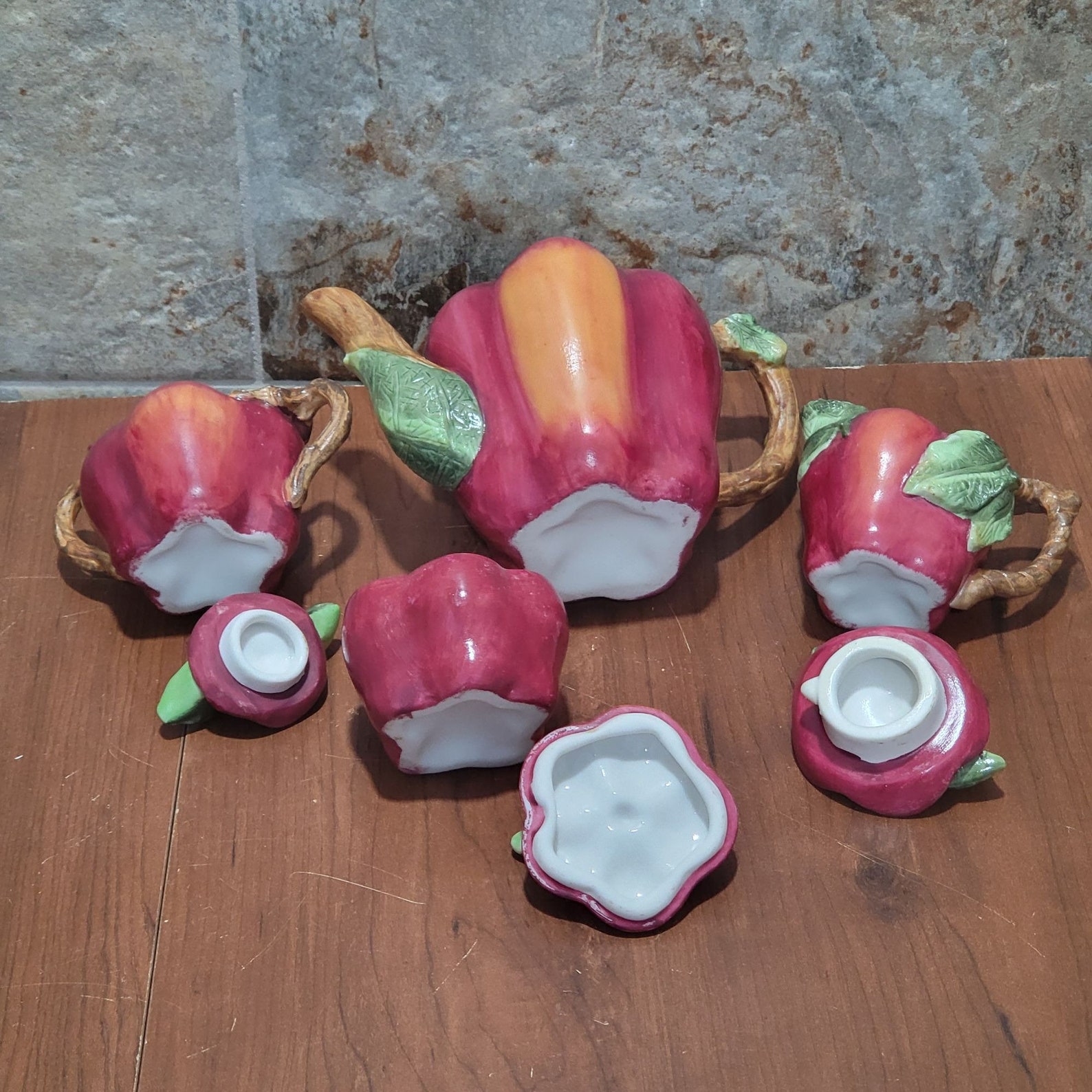 Vintage Apple Leaf Tea Set 8 Pcs - Etsy