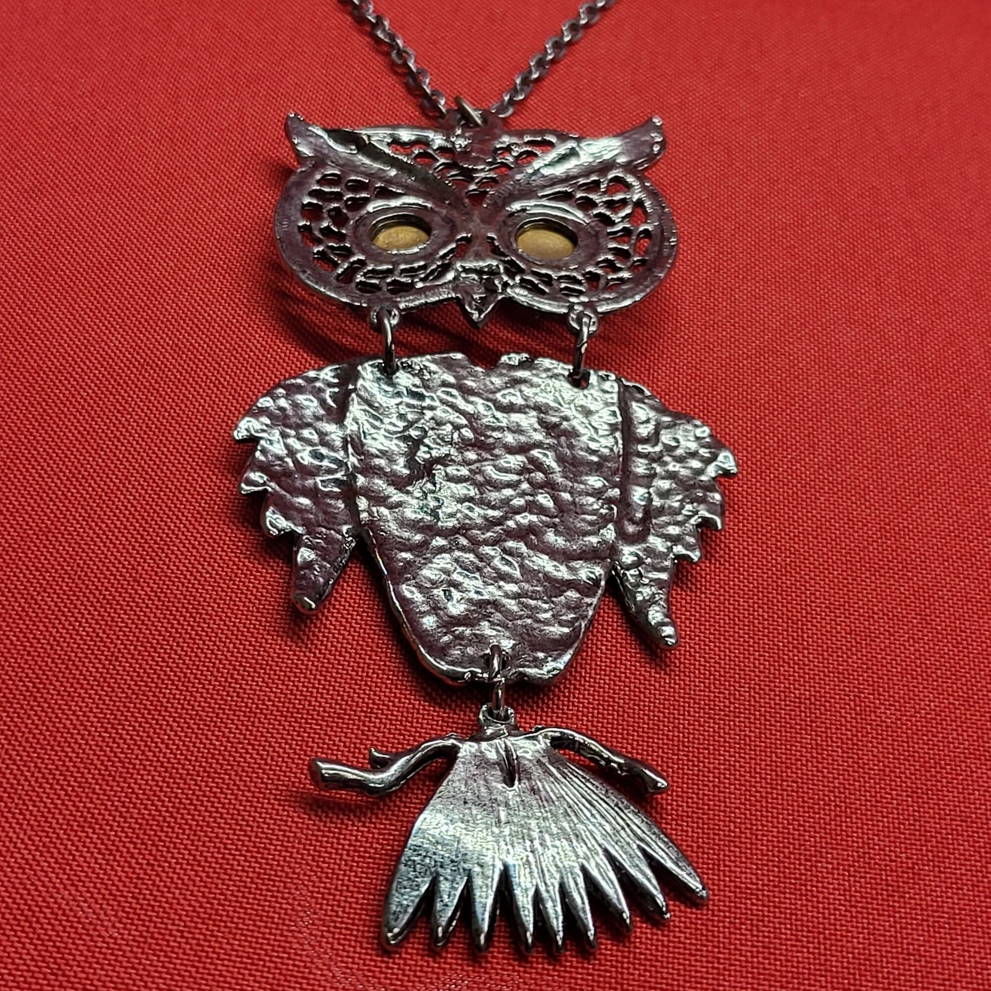 Vintage Horned Faux Opal Eyes Large Owl Necklace - Etsy