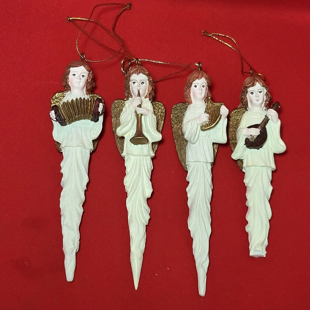 VTG Angel Icicle Playing Musical Instruments Christmas Ornaments Set of ...