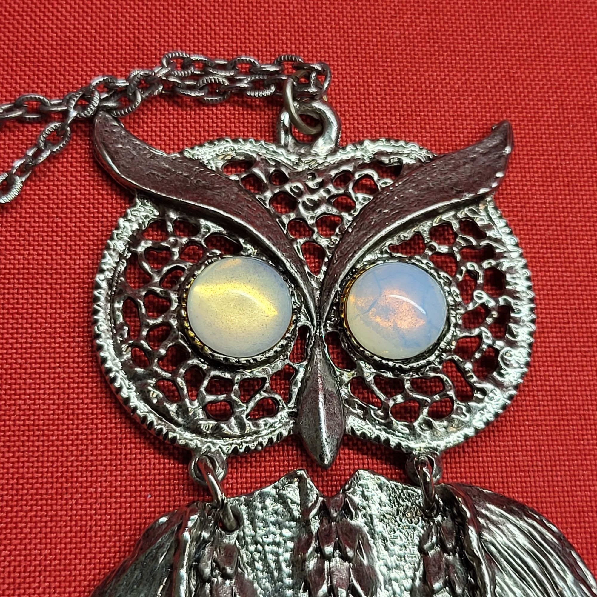 Vintage Horned Faux Opal Eyes Large Owl Necklace - Etsy