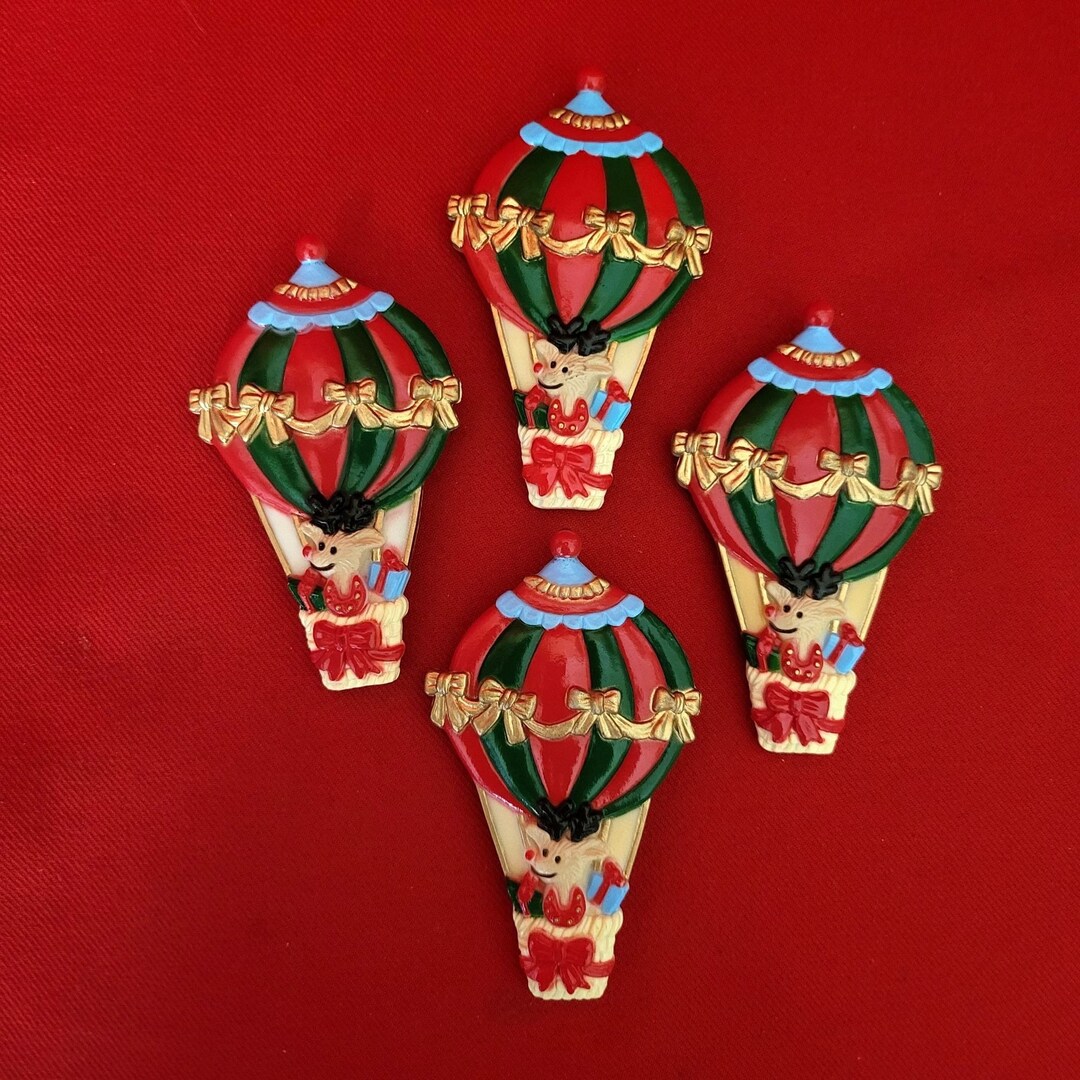 VTG Plastic Reindeer on a Hot Air Balloon Ornament Set of 4 - Etsy