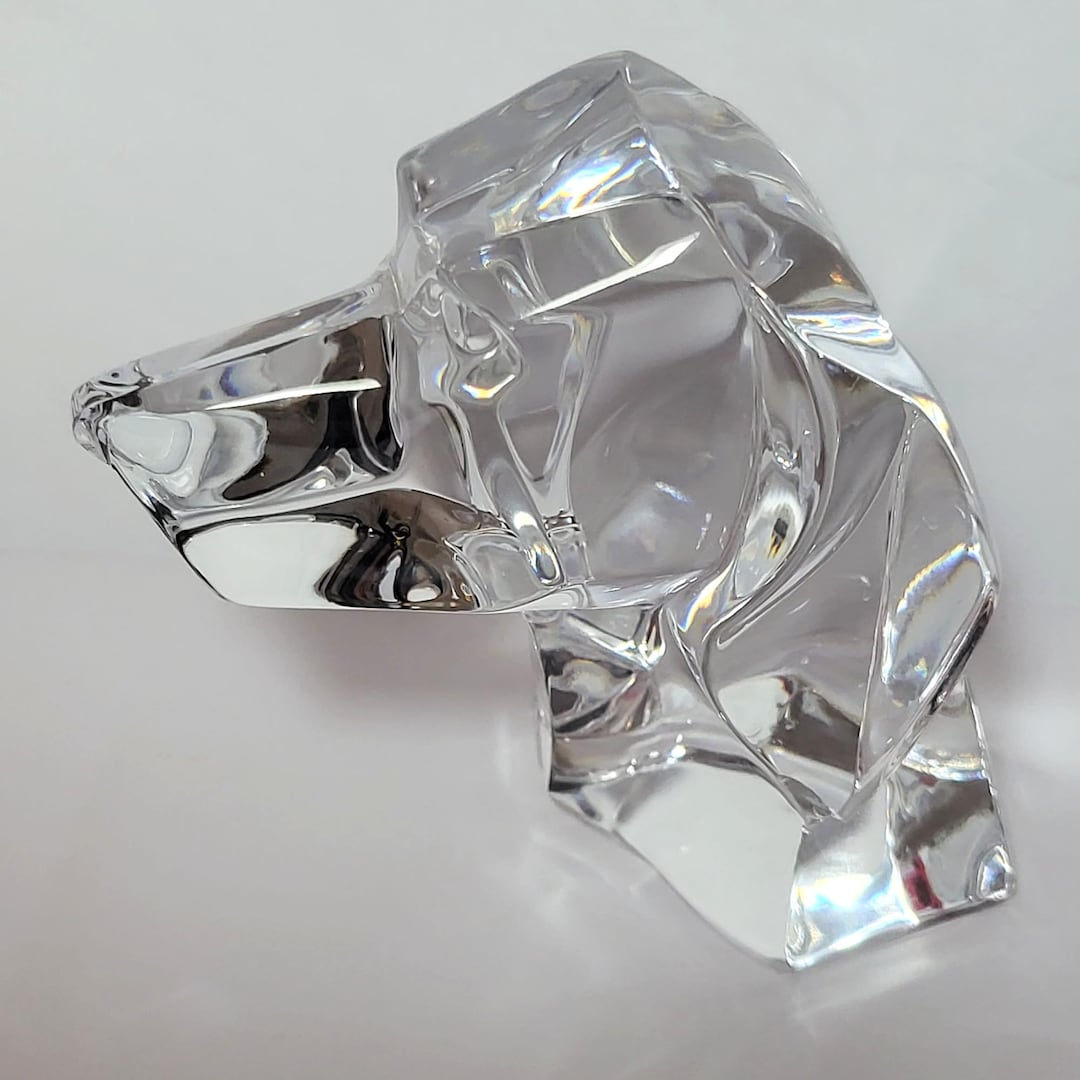 Clear Art Glass Crystal Dog Head Bust Paperweight Figurine Home Decor ...
