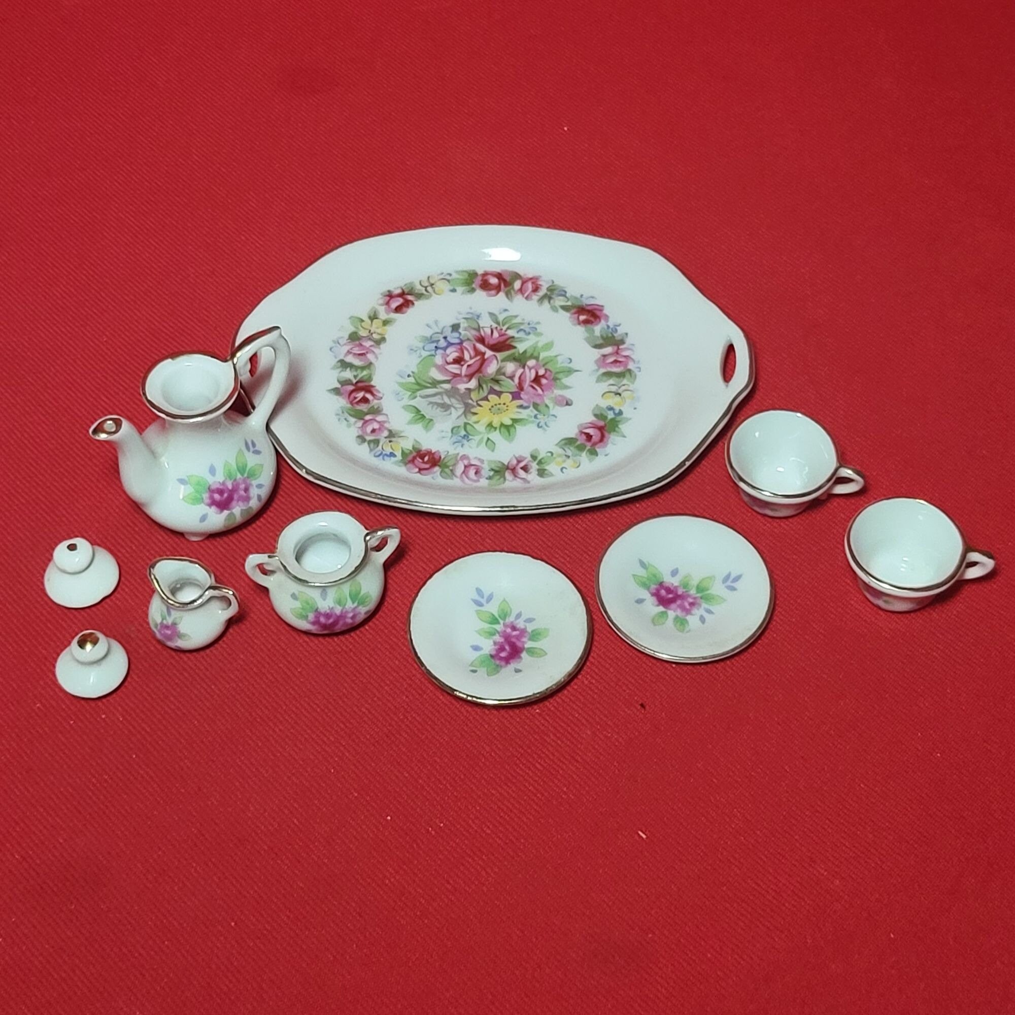 VTG Miniature Tea Set Pink Roses Gold Trim 10 Pc - Etsy