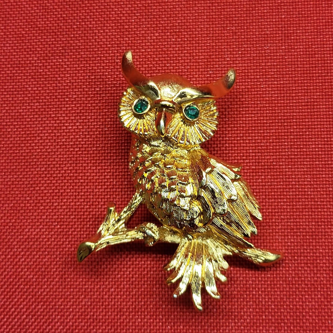 Vintage Monet Owl Gold Tone Green Strass Eyes Pin Broche - Etsy France