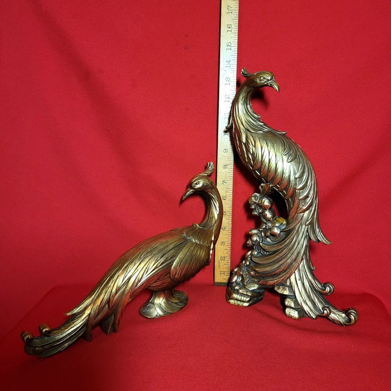 Vintage Syraco Gold Toned Pheasant Peacock Figurines Pair of Table ...