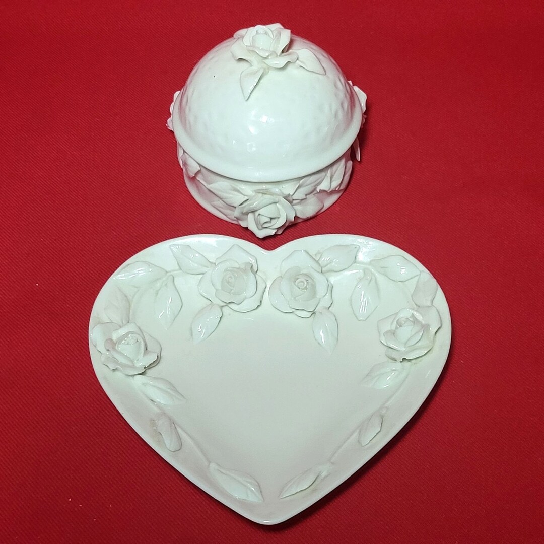 VTG Godinger Porcelain White Rose Dish & Trinket Box - Etsy