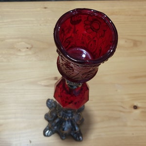 VTG Ruby Red Glass and Metal Candle Holder - Etsy