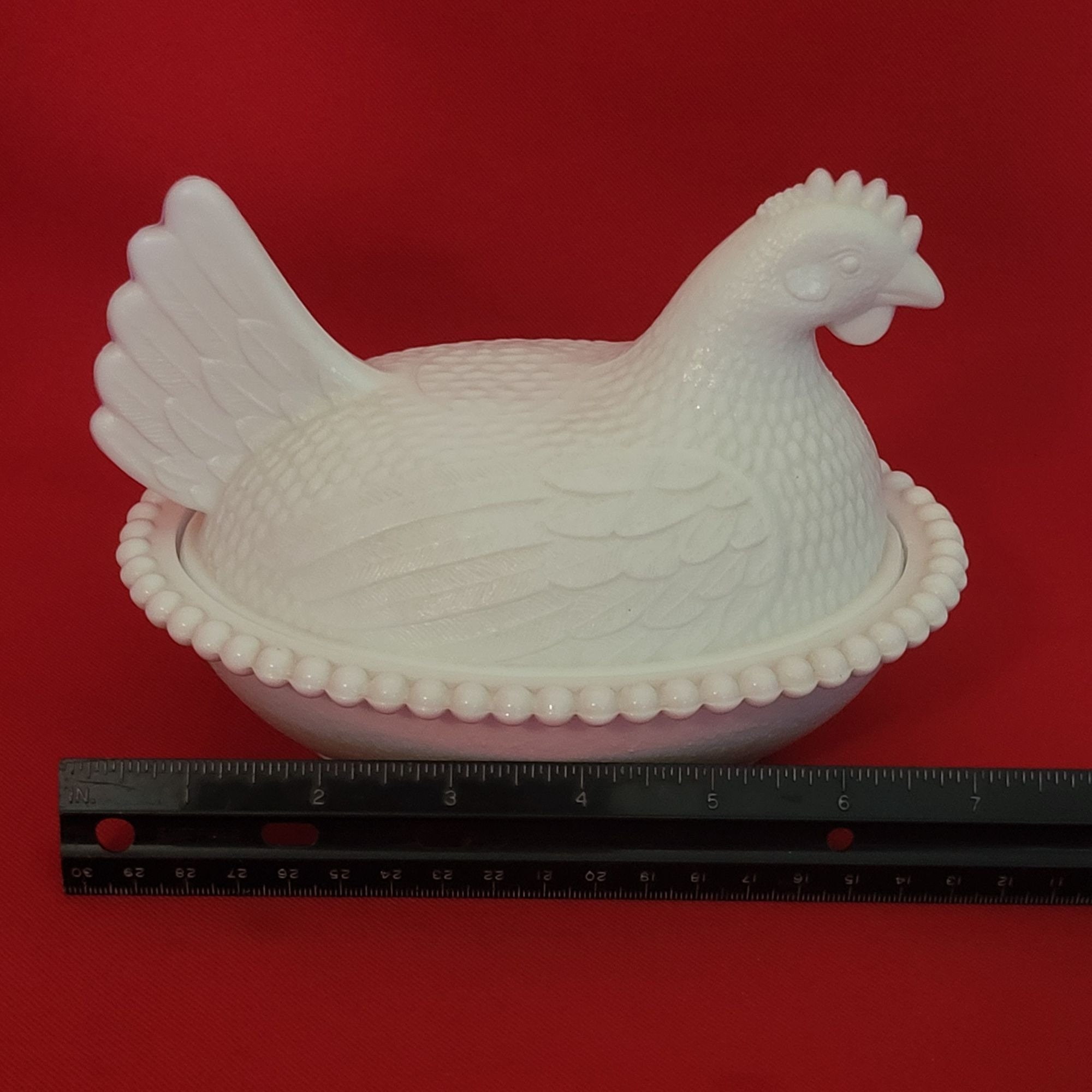 VTG White Milk Glass Chicken Hen on Nest Covered Trinket Oval Candy ...
