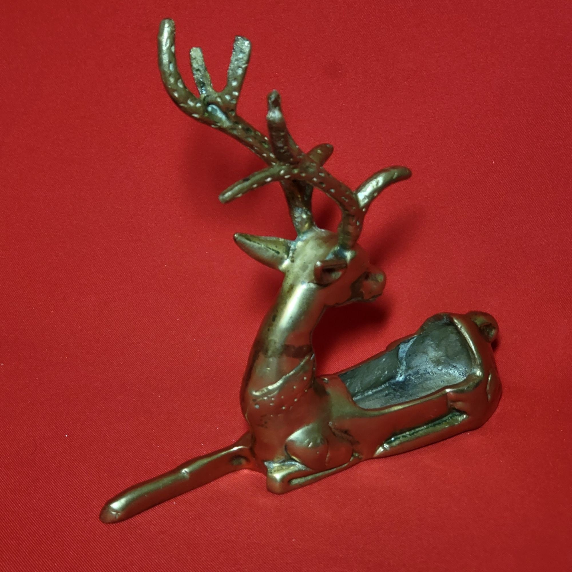 VTG Solid Brass Sitting Reindeer Stag Figurine Sculpture Planter Saddle ...
