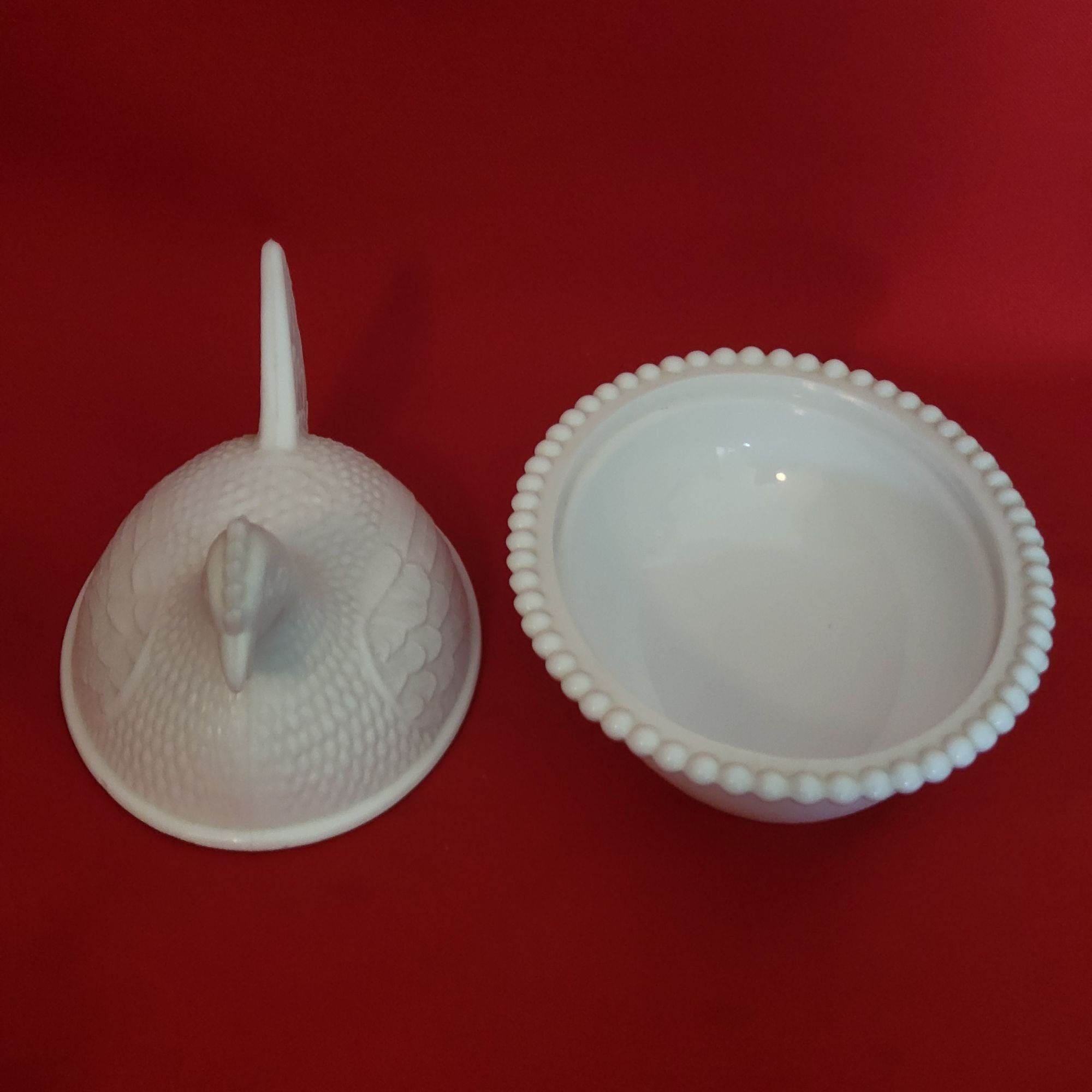 VTG White Milk Glass Chicken Hen on Nest Covered Trinket Oval Candy ...