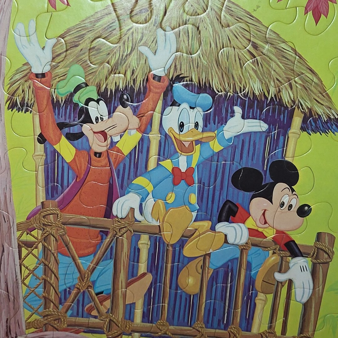 VTG Disneys Disneyland Frame Tray Puzzle Tiki Grass Hut Mickey Donald ...