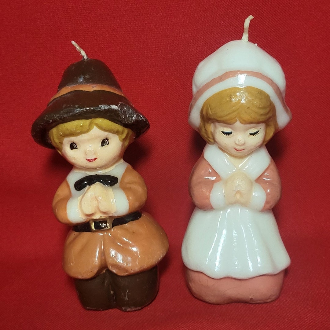 Vintage Pilgrim Boy and Girl Candle Thanksgiving Decor Set of 2 - Etsy