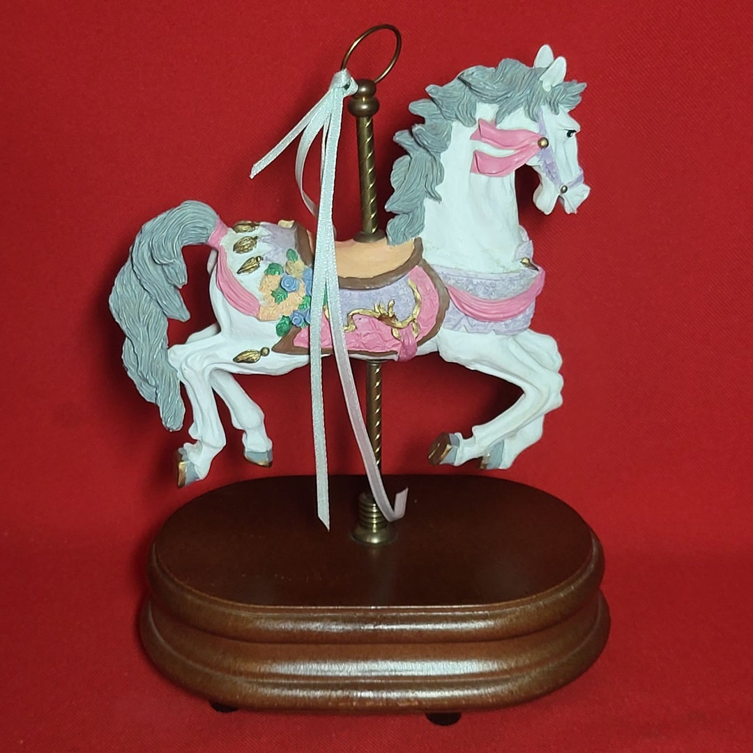 Vintage Musical Horse Carousel Bisque Porcelain Figurine Wood Base - Etsy