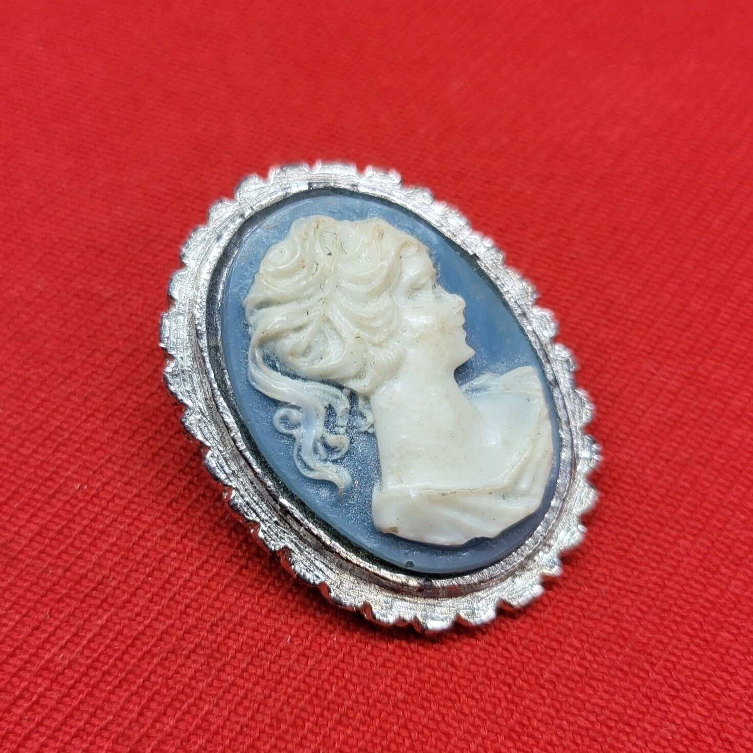 Vintage Silver Tone Blue and White Cameo Brooch Pin - Etsy