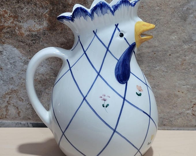 Vintage Italian Ceramic Rooster Chicken Pitcher Watering Jug Hand ...