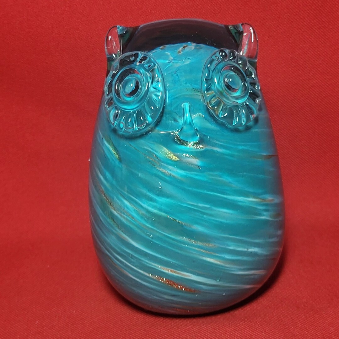 Art Glass Owl Hand Blown Feathered Paperweight Hollow Inside Etsy