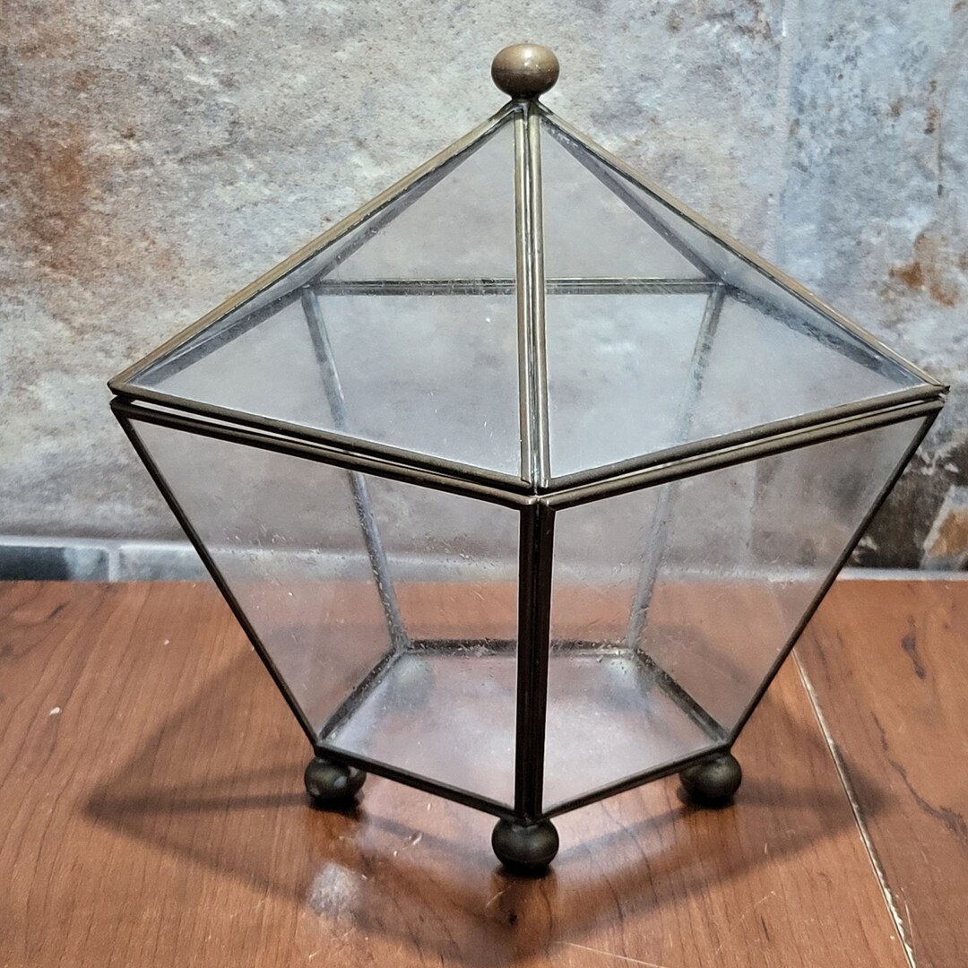 Vintage Brass Glass Pentagon Pyramid Dome Display Case - Etsy
