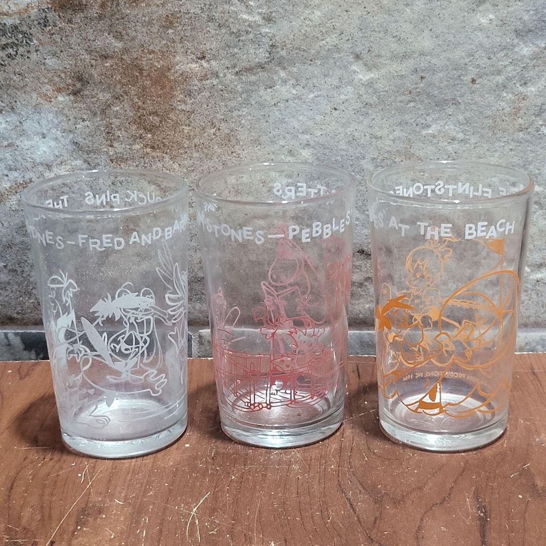 Vintage Welchs Jelly Glasses the Flintstones Fred Barney Pebbles Dino ...