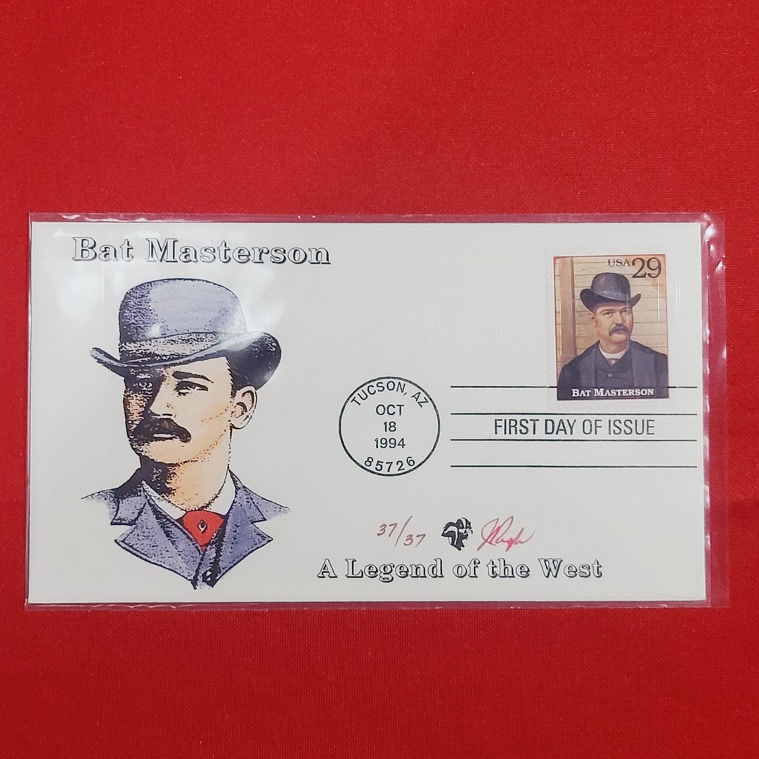 First Day of Issue Stamp Cache Envelope and Enclosure Bat Masterson A ...