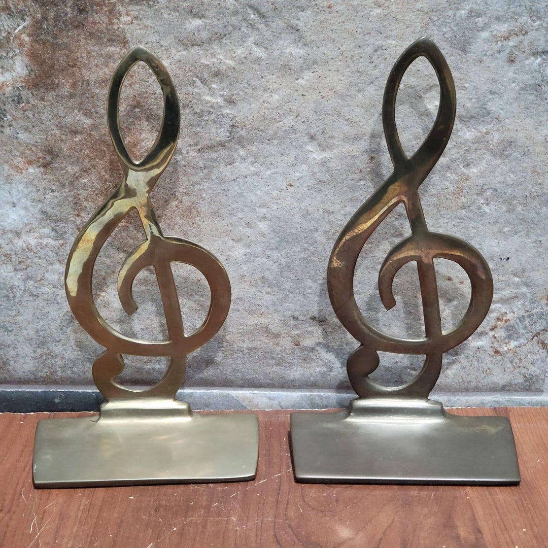 Penco Pair Solid Cast Brass Musical Note Bookends MCM - Etsy