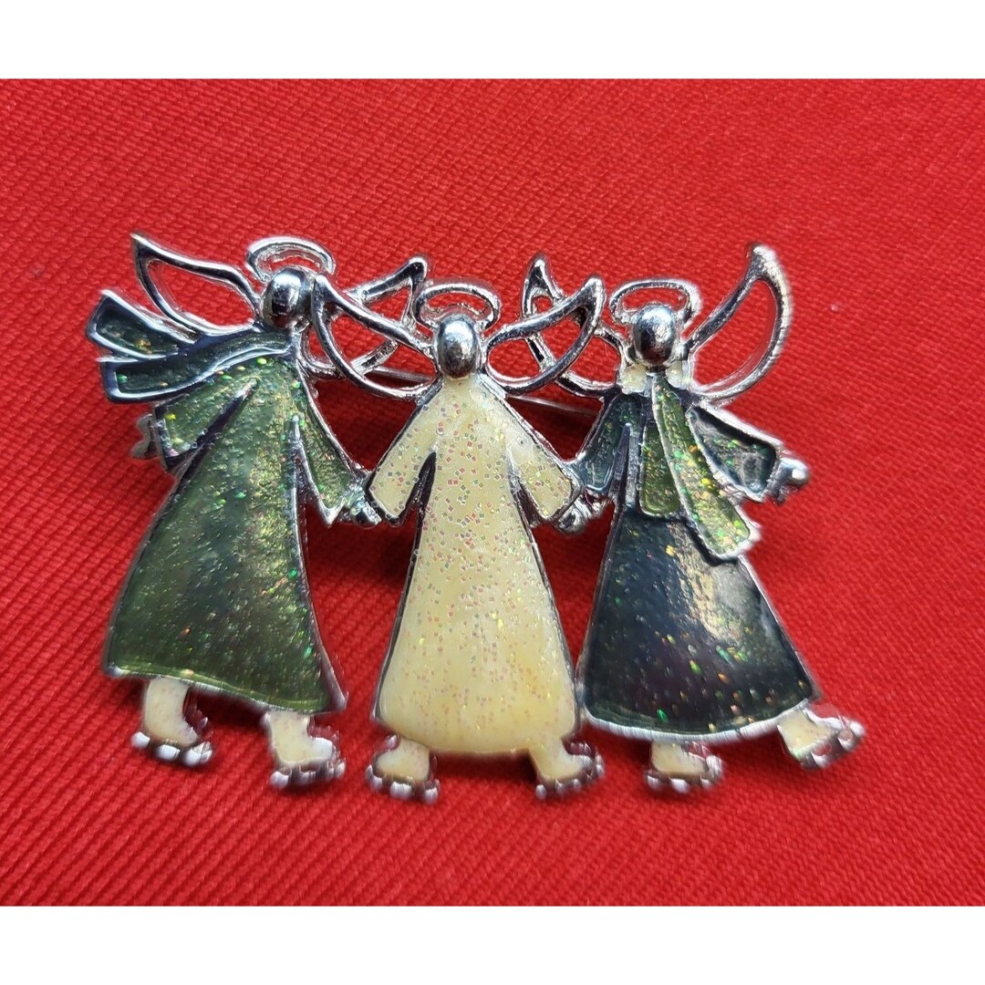 Angel Pin Vintage Angel Brooch Angels on Ice Skates Pin - Etsy
