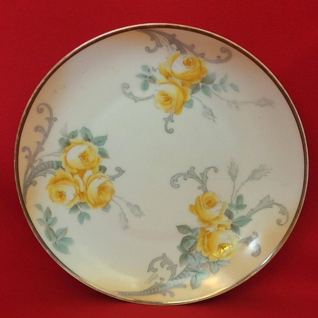 Vintage Bavaria Porcelain Yellow Roses Decorative Plate Porcelain Hand ...