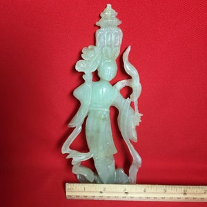 Vintage Chinese Carved Green Jade Statue of Lady Flower Figurine Statue ...