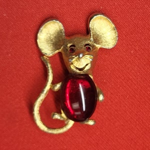 VTG Park Lane Gold Tone Mouse Brooch Pin Jelly Belly Red Eyes - Etsy