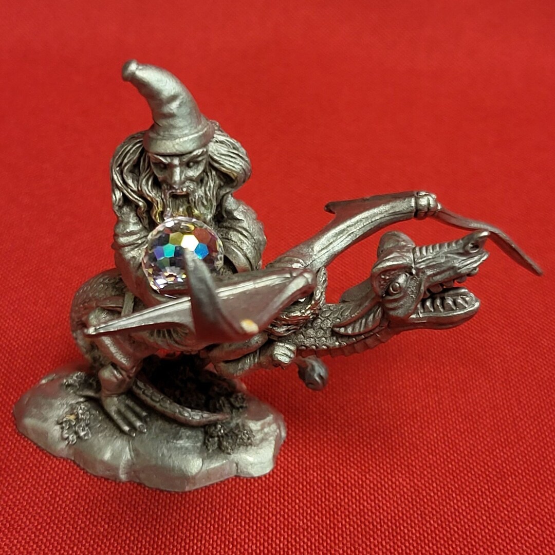 VTG Spoontiques Pewter Miniature Wizard Holding Swarovski Crystal ...