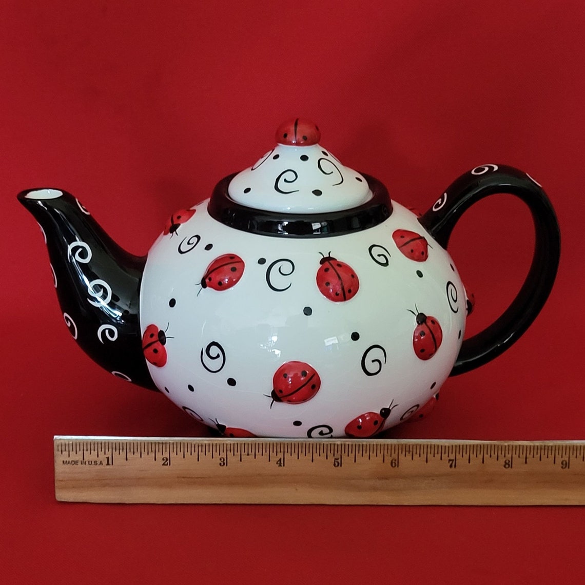 Ladybug Swirls Porcelain Decorative Teapot With Lid Hand - Etsy