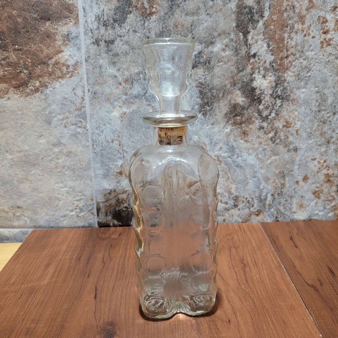 VTG Clear Glass Square Liquor Decanter Bottle With Cork Stopper - Etsy