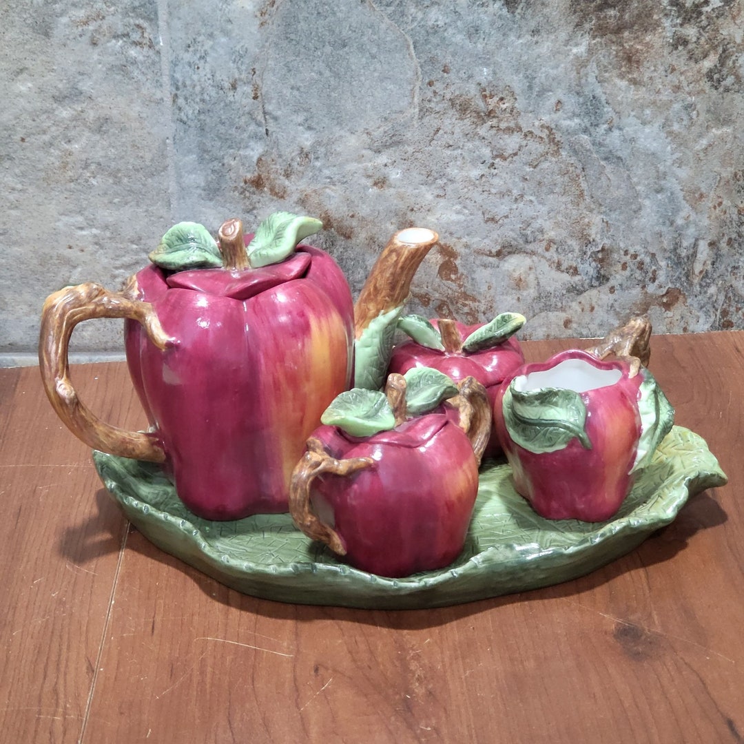 Vintage Apple Leaf Tea Set 8 Pcs - Etsy