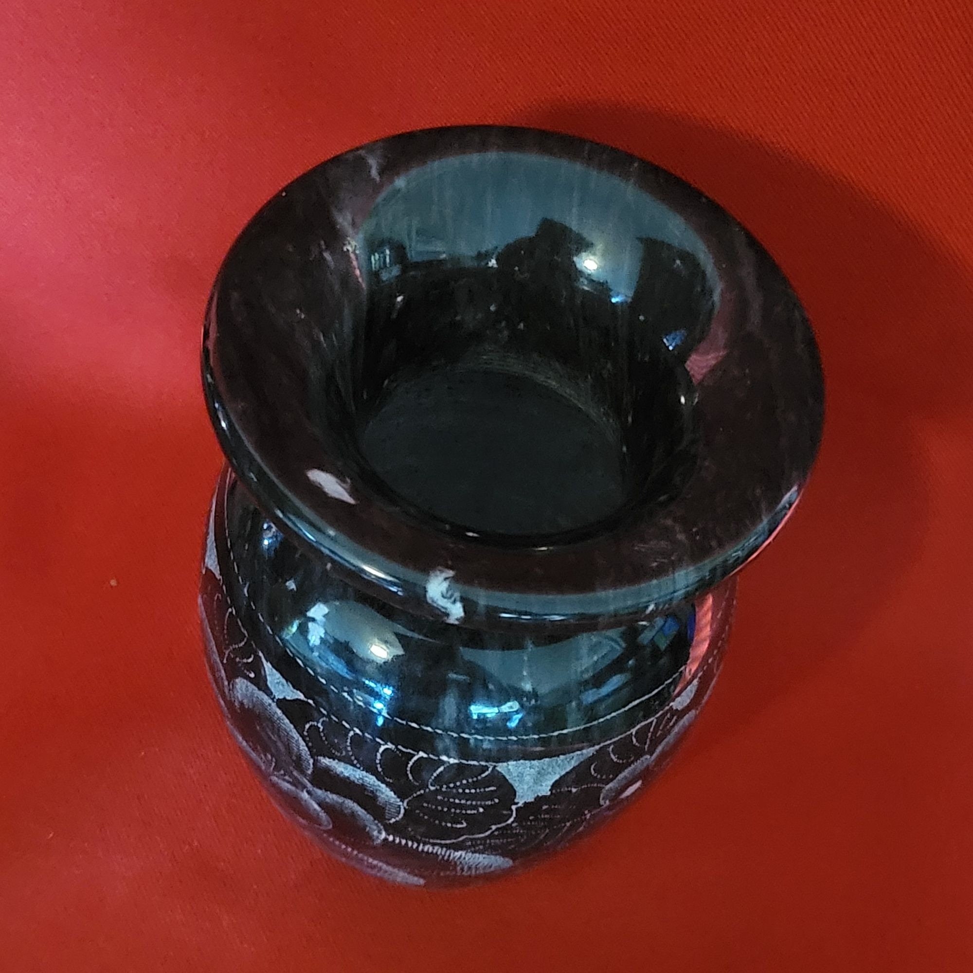 VTG Marble Stone Bud Vase Etched Silver Flowers Black and Gray Marble ...