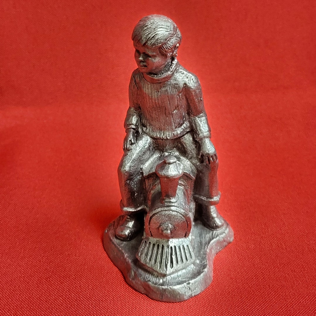 Michael Ricker Pewter Boy Riding Toy Train 2172 - Etsy