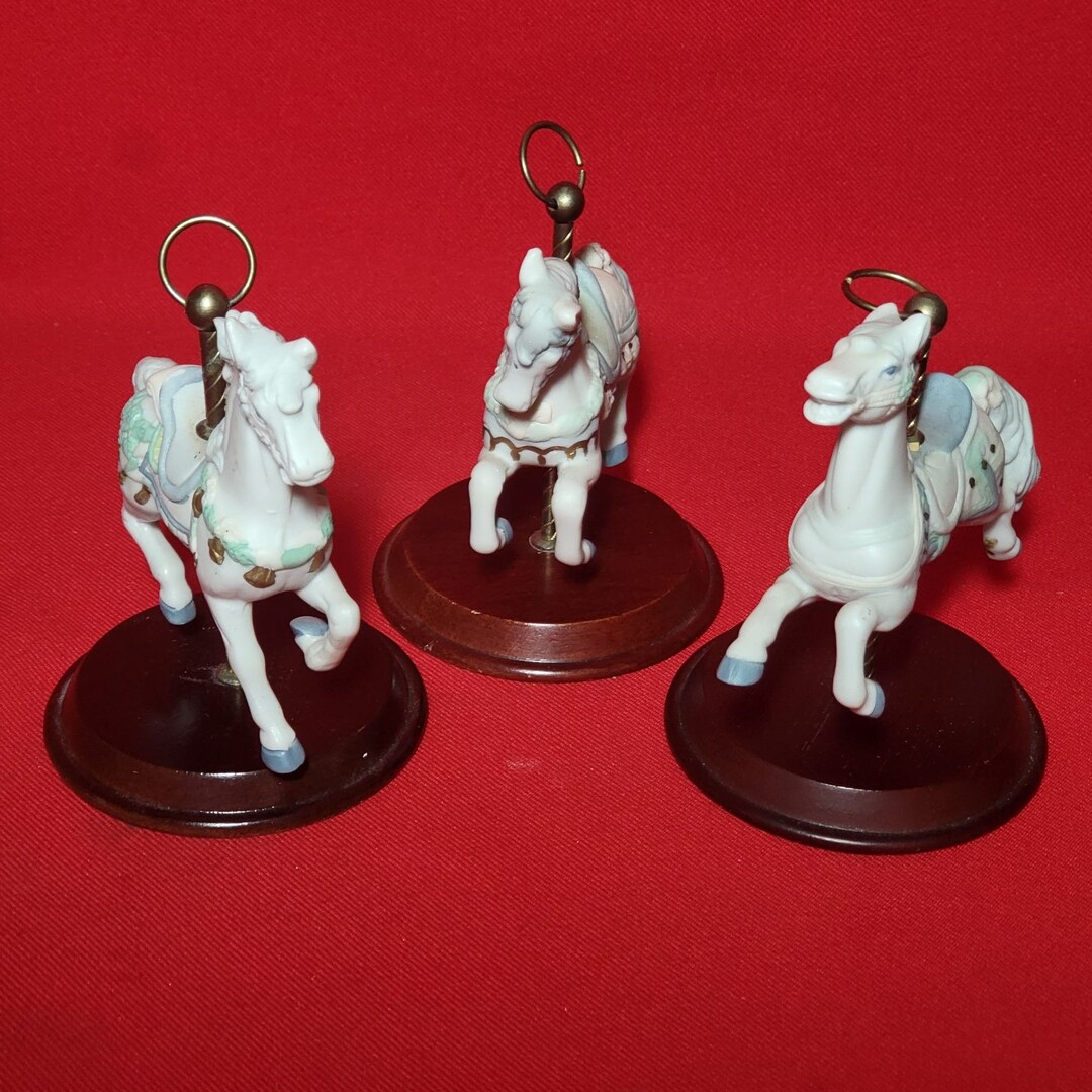 Vintage Bisque Porcelain Carousel Horse Wood Stand Lot of 3 - Etsy