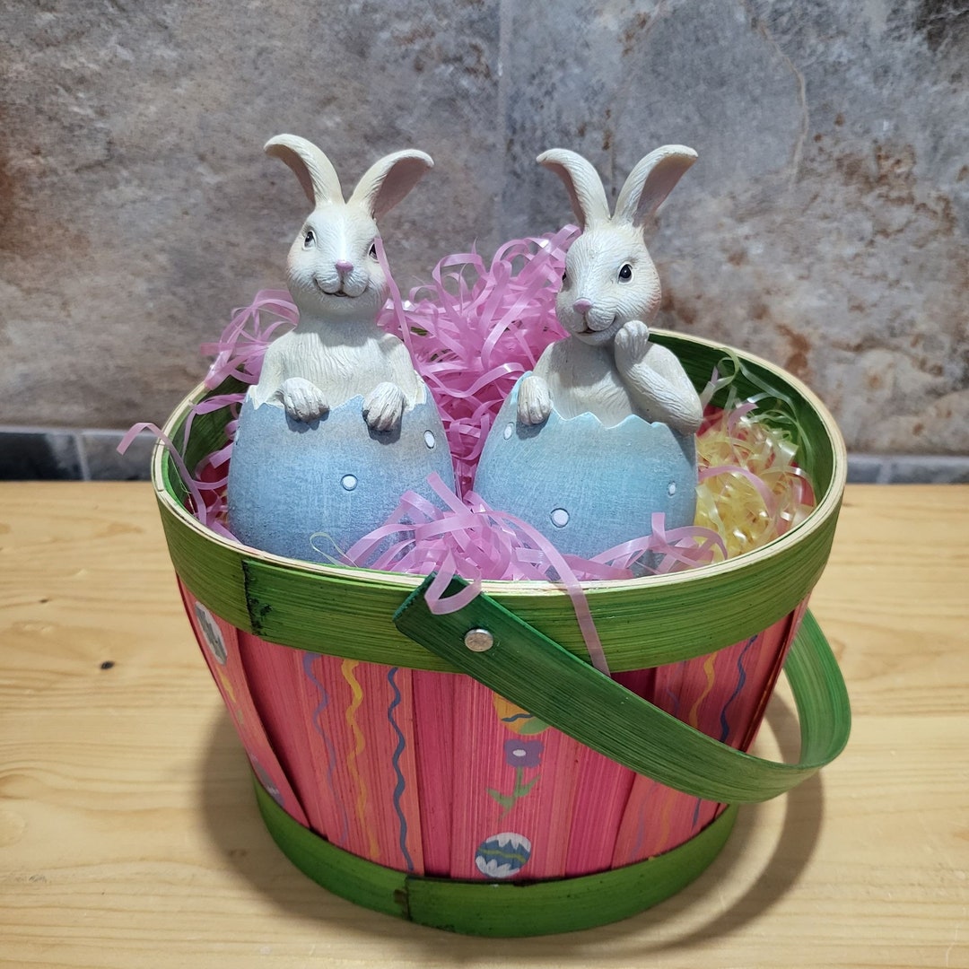 VTG Coppia di coniglietti nel cestino di uova di Pasqua - Etsy Italia
