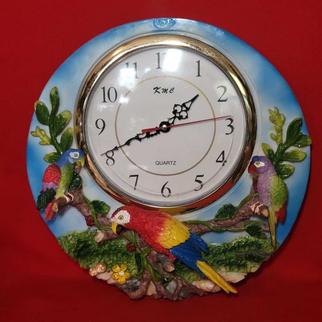 Vintage KMC Quartz Novelty Resin Three Parrots Wall Clock - Etsy