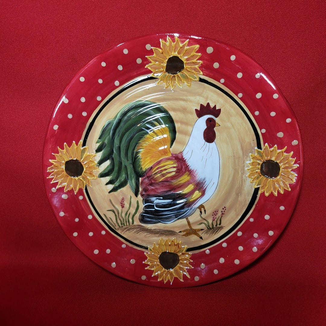 Decorative Rooster Sunflower Ceramic Plate Red 10" - Etsy