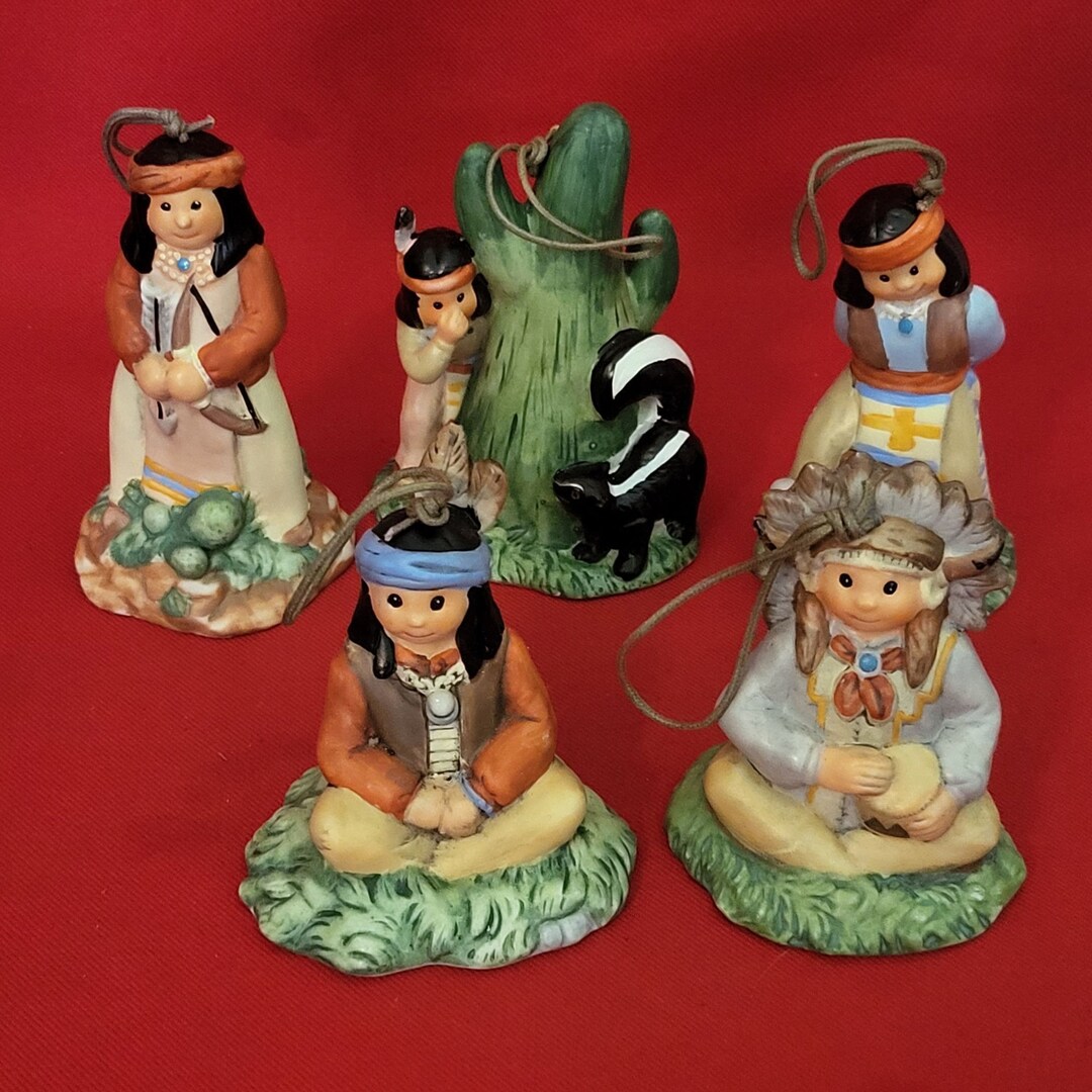 Vintage Native American Indian Figurines Bell Ornaments Set of 5 - Etsy